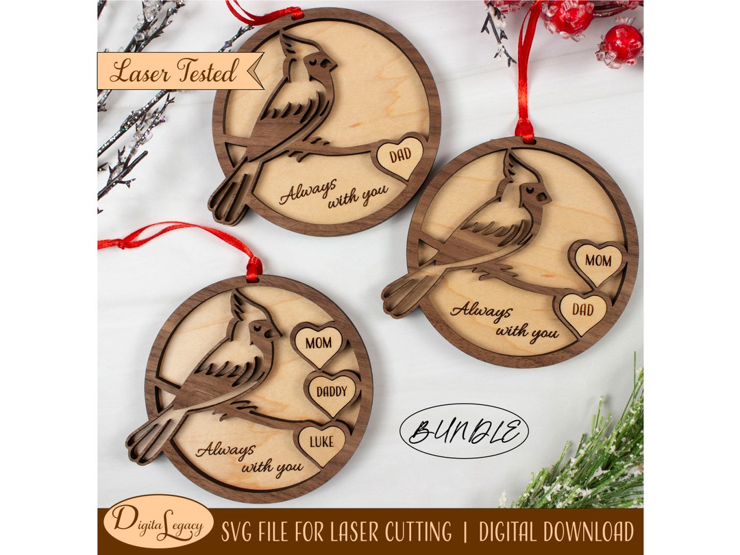 Cardinal Ornament SVG Laser Cut File - Personalized Memorial - Loss of ...