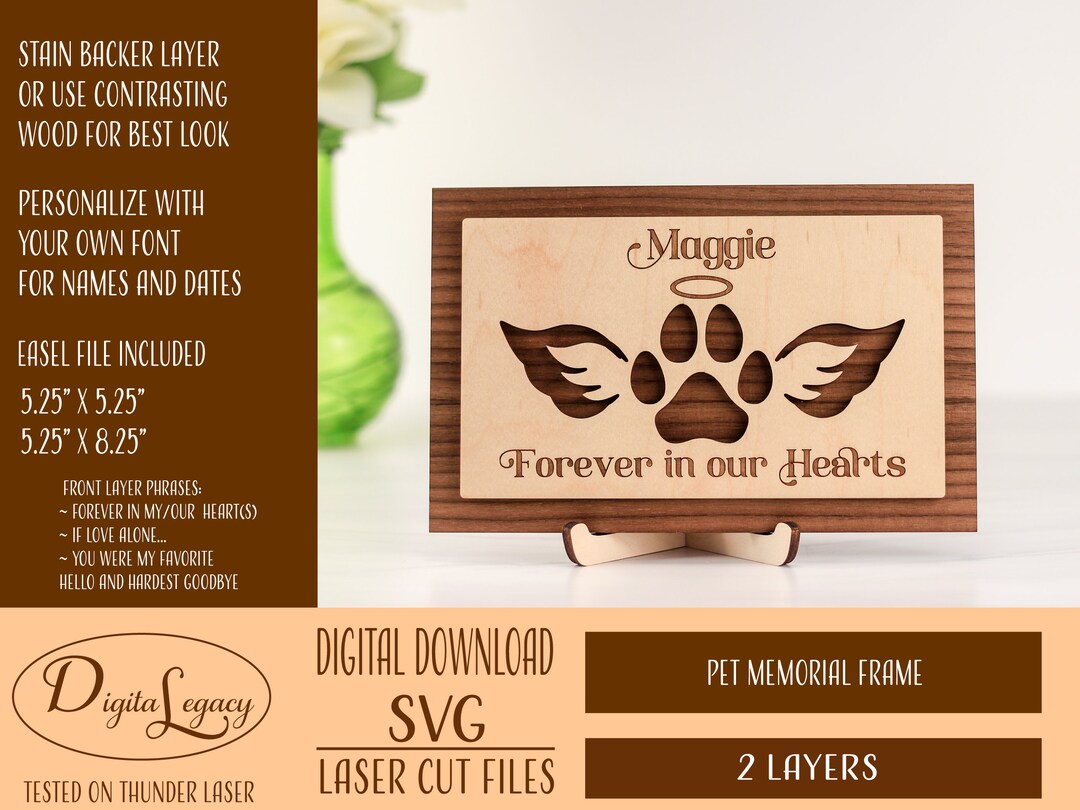 Personalized Pet Memorial Gift Laser Cut File SVG - Angel Wing Dog Cat ...
