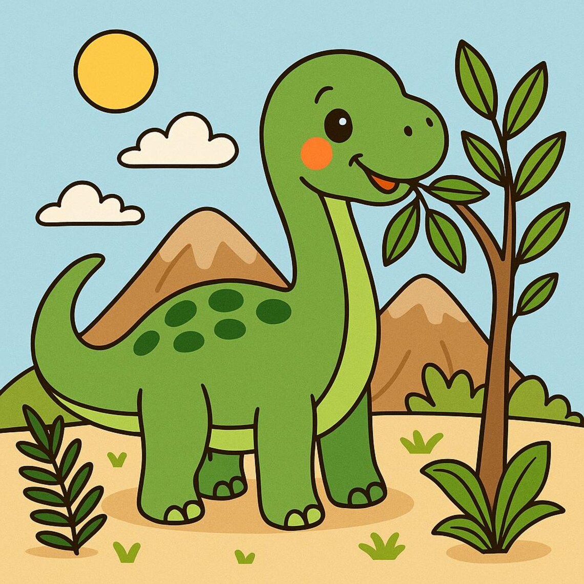 Cute Brontosaurus Dinosaur Poster – Dino Friends Digital Wall Art for ...