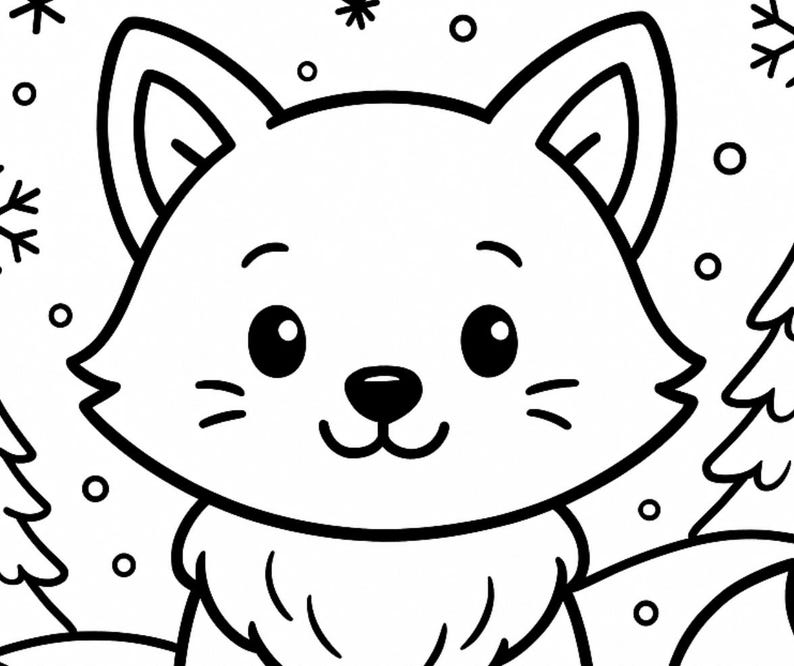 Kawaii Arctic Fox Coloring Page | Winter Kids Activity (PNG) - Etsy