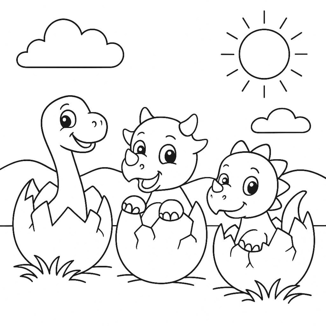 Baby Dinosaurs Hatching Coloring Page – Dino Friends Printable for Kids ...