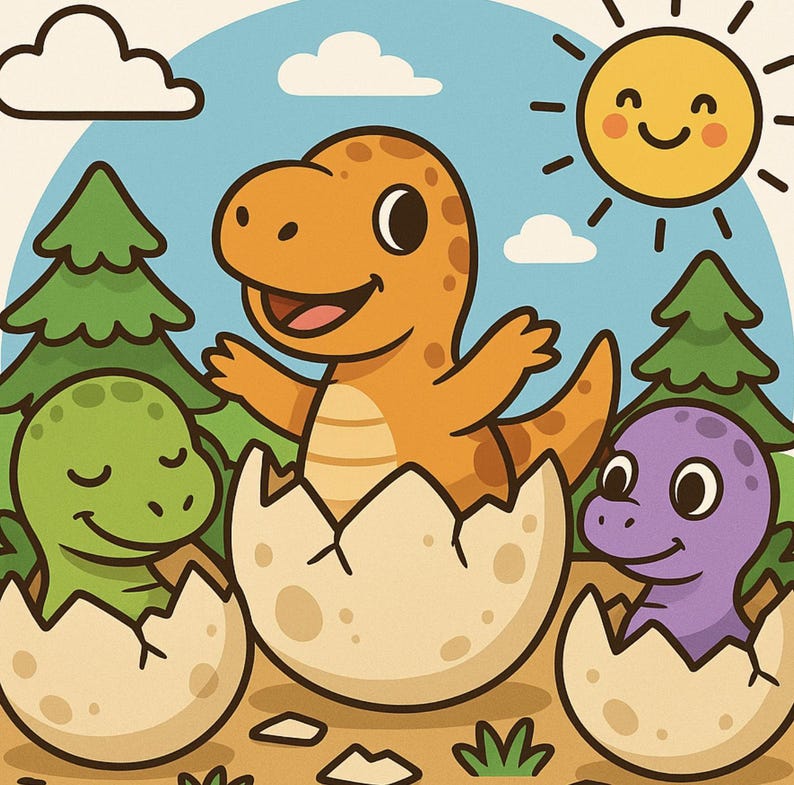 Baby Dinosaurs Hatching Poster – Dino Friends Digital Wall Art for Kids ...