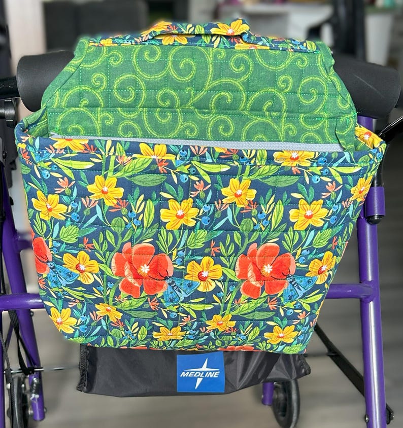 Quilted Walker Bag | Handmade Wheelchair Tote With Pockets | Cozy ...