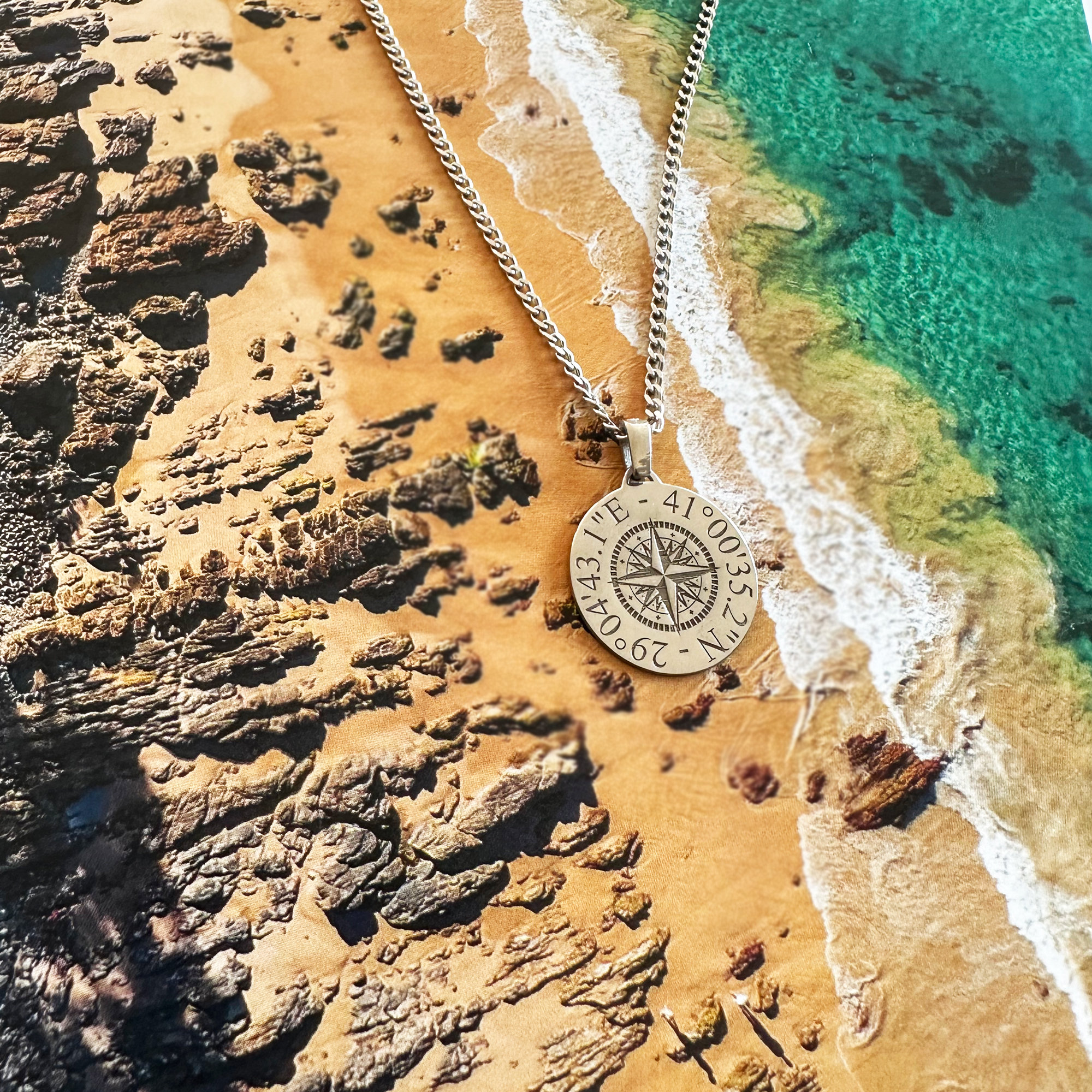 Custom Coordinate Compass Necklace, Engraved Necklace, Longitude ...