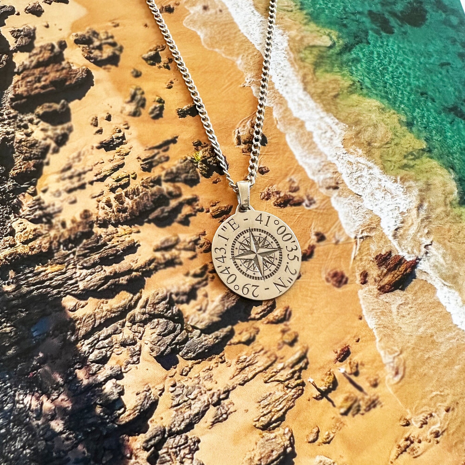 Custom Coordinate Compass Necklace, Engraved Necklace, Longitude ...