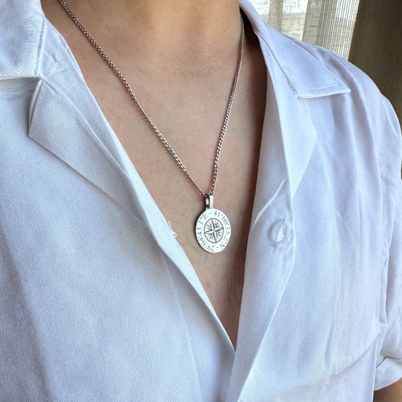 Custom Coordinate Compass Necklace, Engraved Necklace, Longitude ...