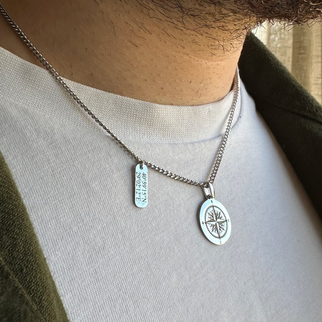 Coordinates Compass Engraved Necklace, Compass Pendant, Cordinates ...