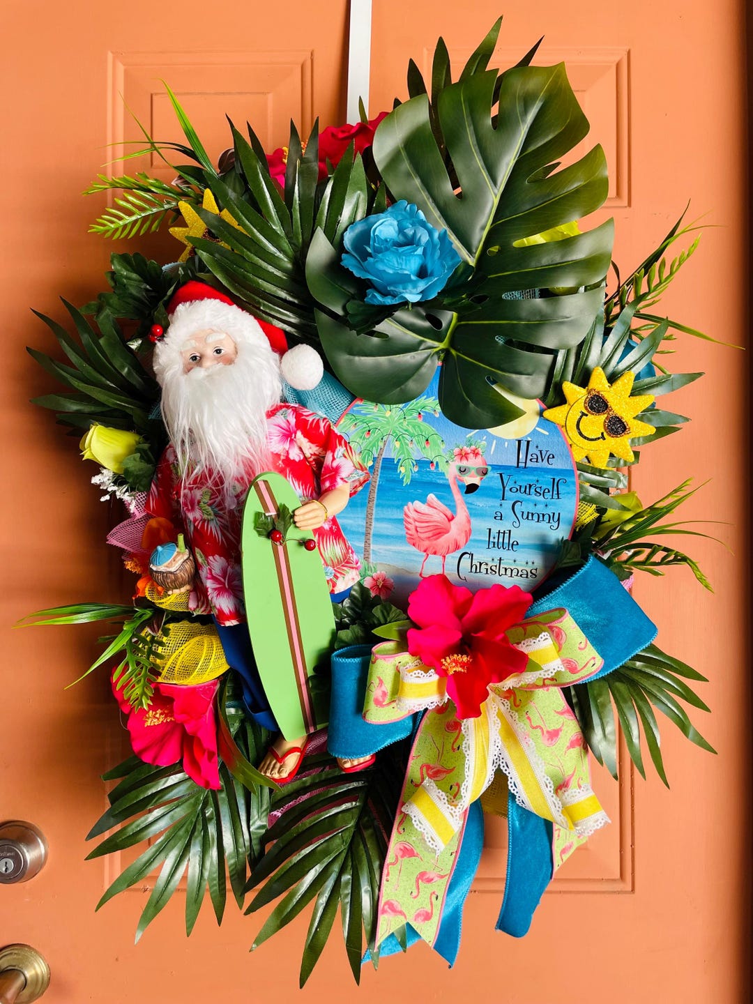 Beach Christmas Wreath, Coastal Christmas Decor, Beach Santa, Tropical ...