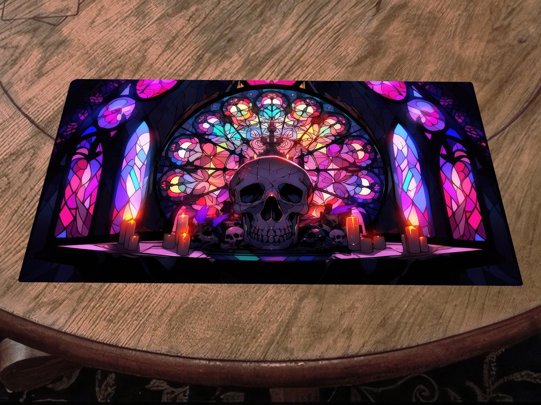 Mtg Playmat: Stained Glass Skull 24x14 Sharp, Colorful Image Smooth ...