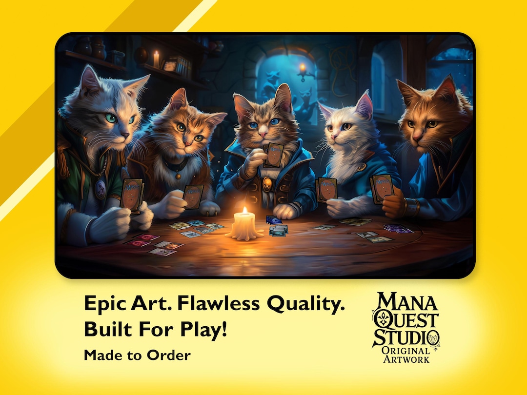 Cats Playing Magic - MTG Playmat – 24×14 Fantasy TCG Mat, Colorful ...