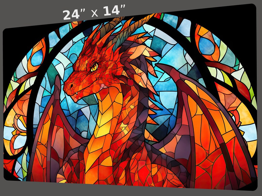 Mtg Playmat: Stained Glass Fire Dragon 24x14 - Etsy