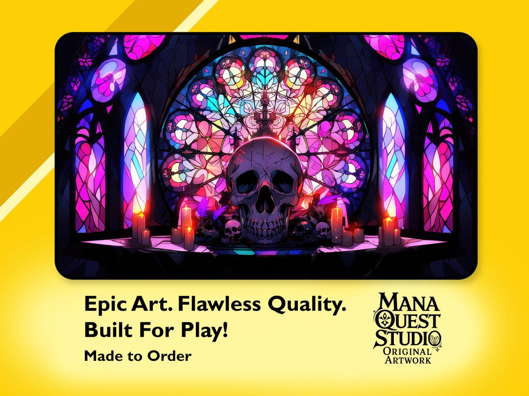 Stained Glass Skull - MTG Playmat – 24×14 Fantasy TCG Mat, Colorful ...