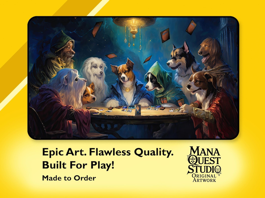 Dogs Playing Magic - MTG Playmat – 24×14 Fantasy TCG Mat, Colorful ...