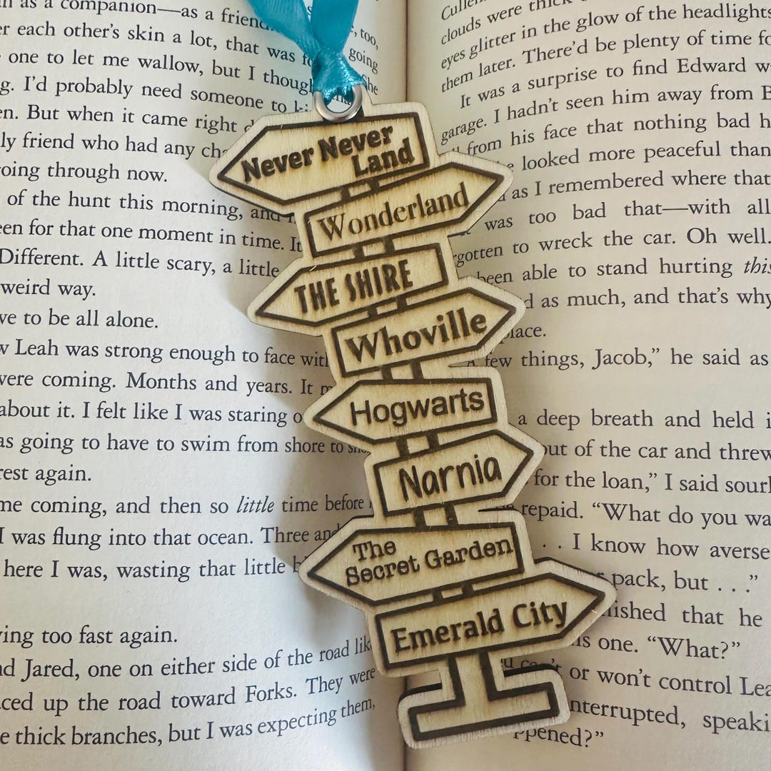 Bookish Signpost Wood Bookmark, Custom Bookmark, Book Keepsake, Wooden ...