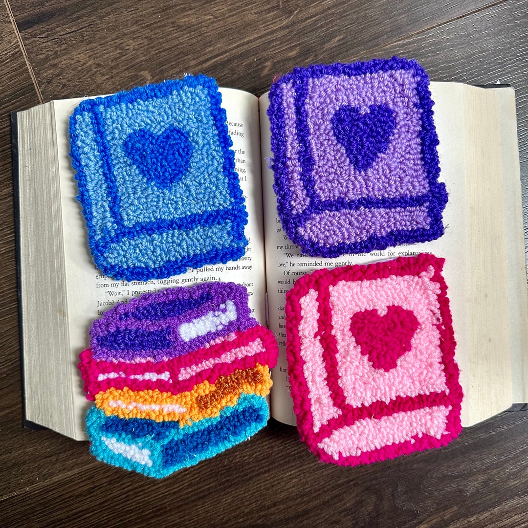 Bookish Punch Needle Coaster, Mug Rug, Handmade Coaster, Book Stack ...