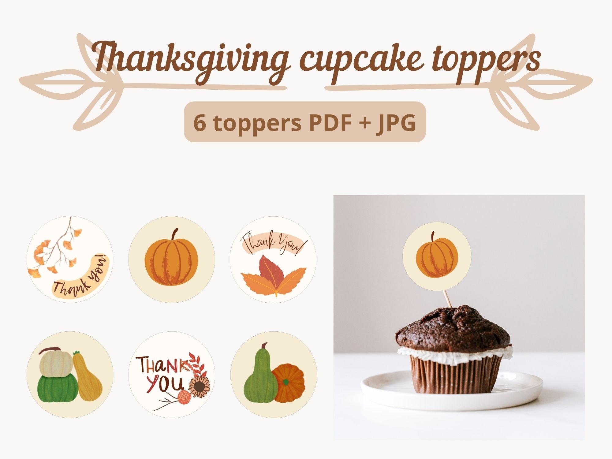 Thanksgiving Printable Cupcake Toppers for Cute Decorations - Etsy