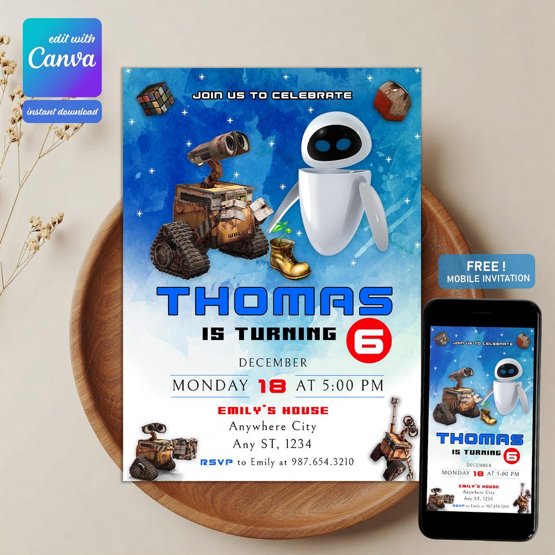 Wall E Invitation Wall E Birthday Invitation Wall E Party Wall E ...