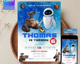 Wall-e Invitation | Wall-e Birthday | Wall E Birthday Invite | Minimal ...