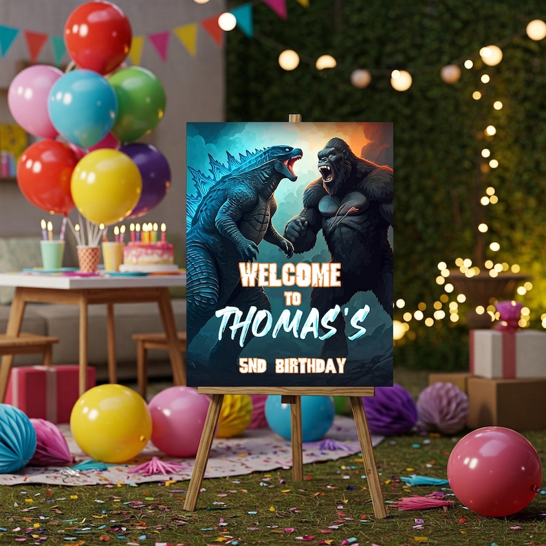 Godzilla Vs King Kong Birthday Welcome Sign (digital Download) - Etsy
