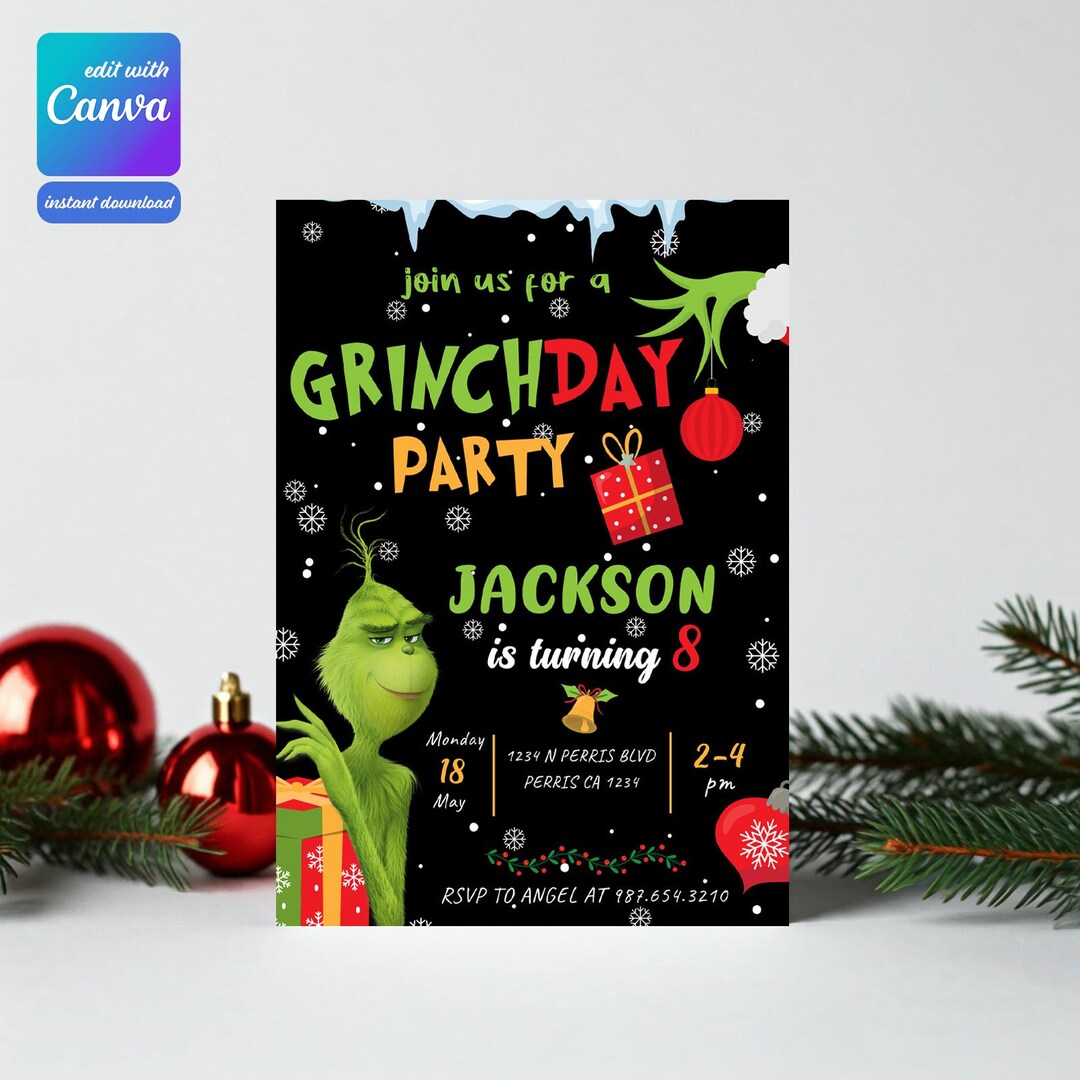 Editable Grinchmas Party Invite, Grinhday Party, Christmas Party ...