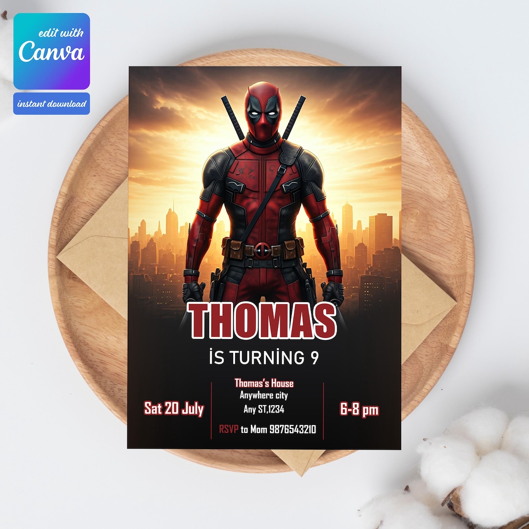 Deadpool Birthday Invitation: Printable Canva Template (5x7 In) - Etsy