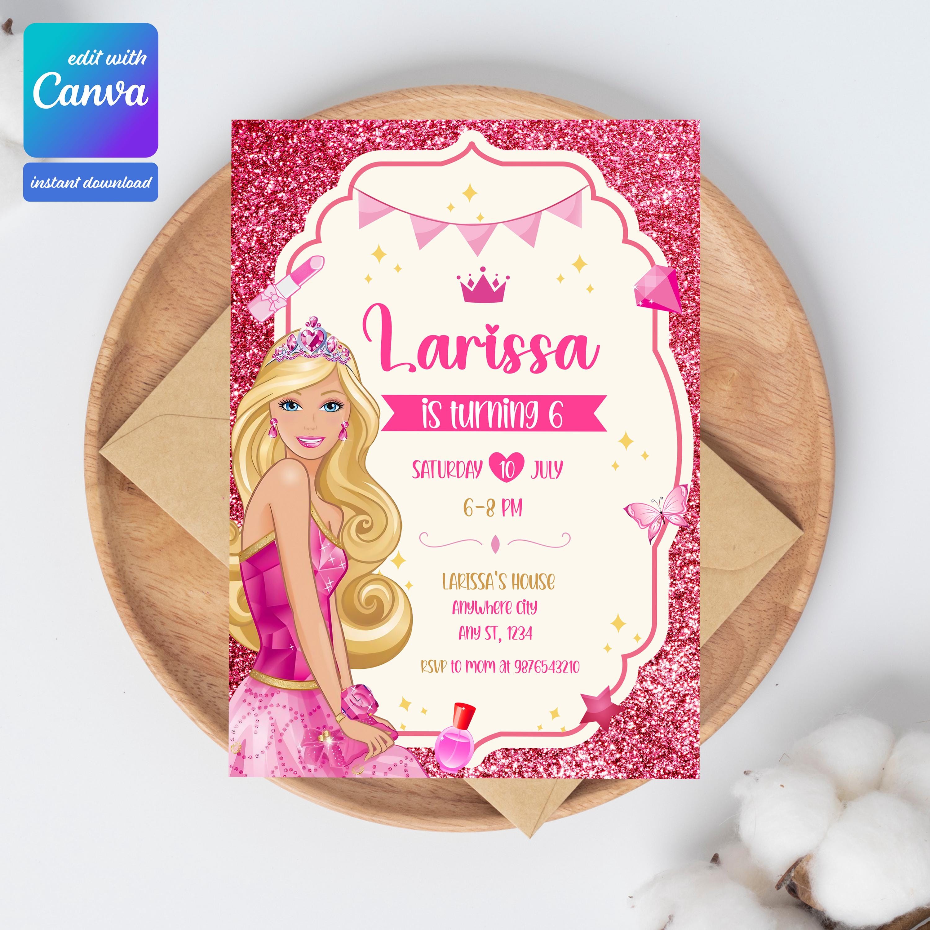 Invitaciones De Barbie Etsy