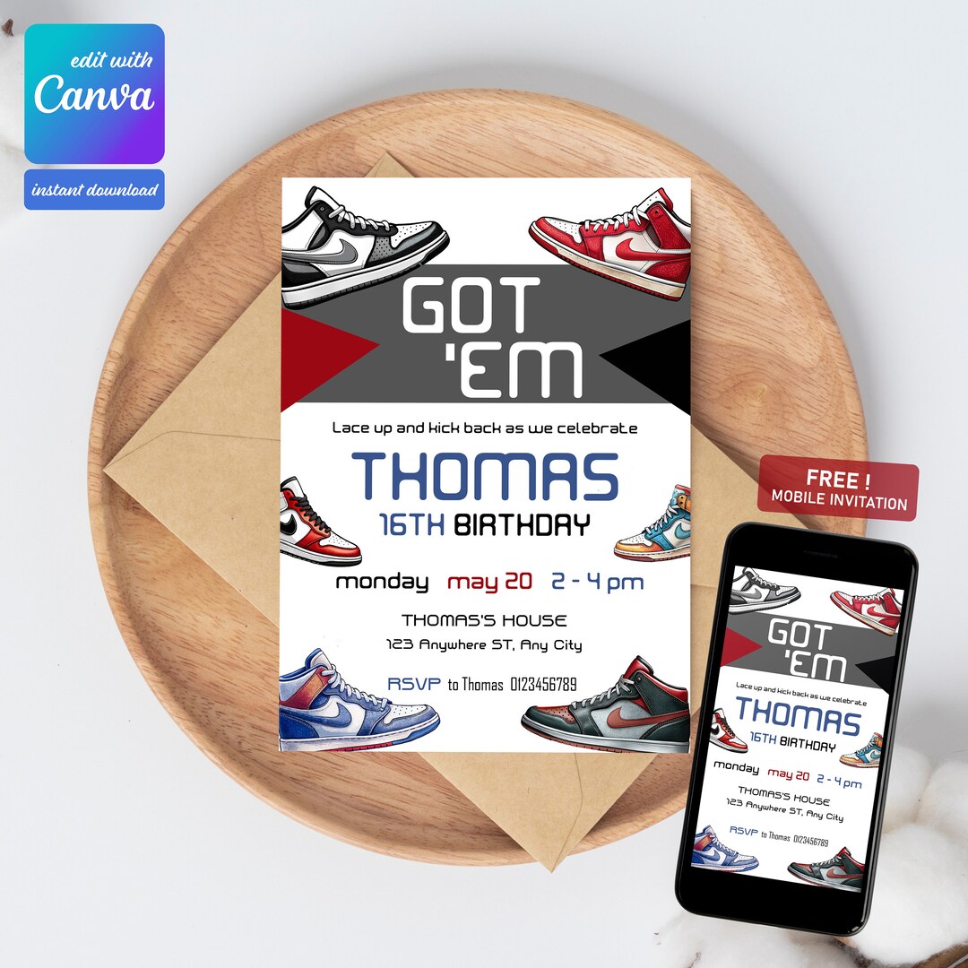 Sneaker Ball Birthday Invitation: Printable, Editable in Canva - Etsy