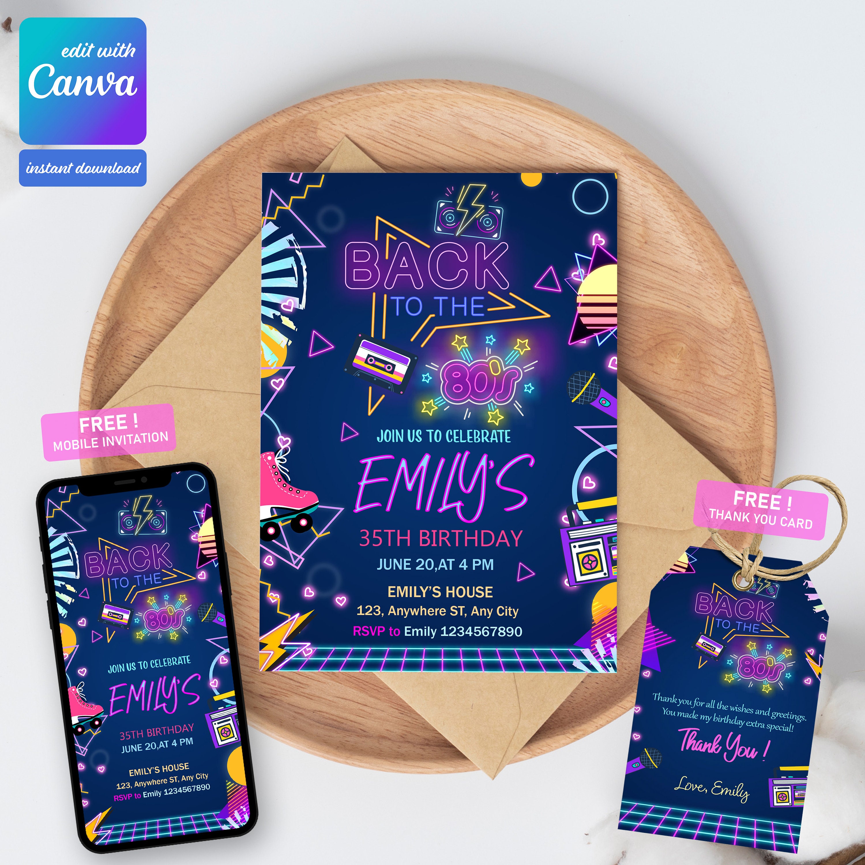 Editable 80's Birthday Invitation, 80's Party Invitation, 80's ...