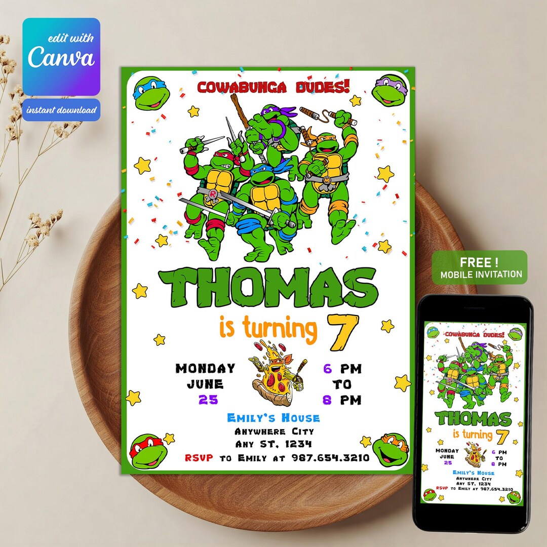 Editable Ninja Turtle Birthday Invitation | Printable Ninja Invite ...