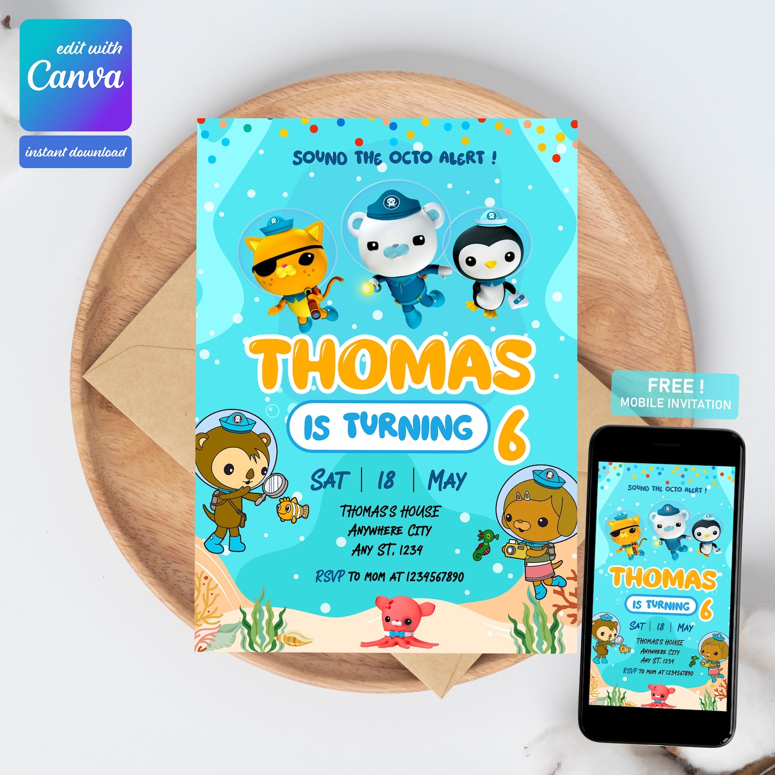 Editable Octonauts Birthday Invitation: Kids Party Invite (digital ...