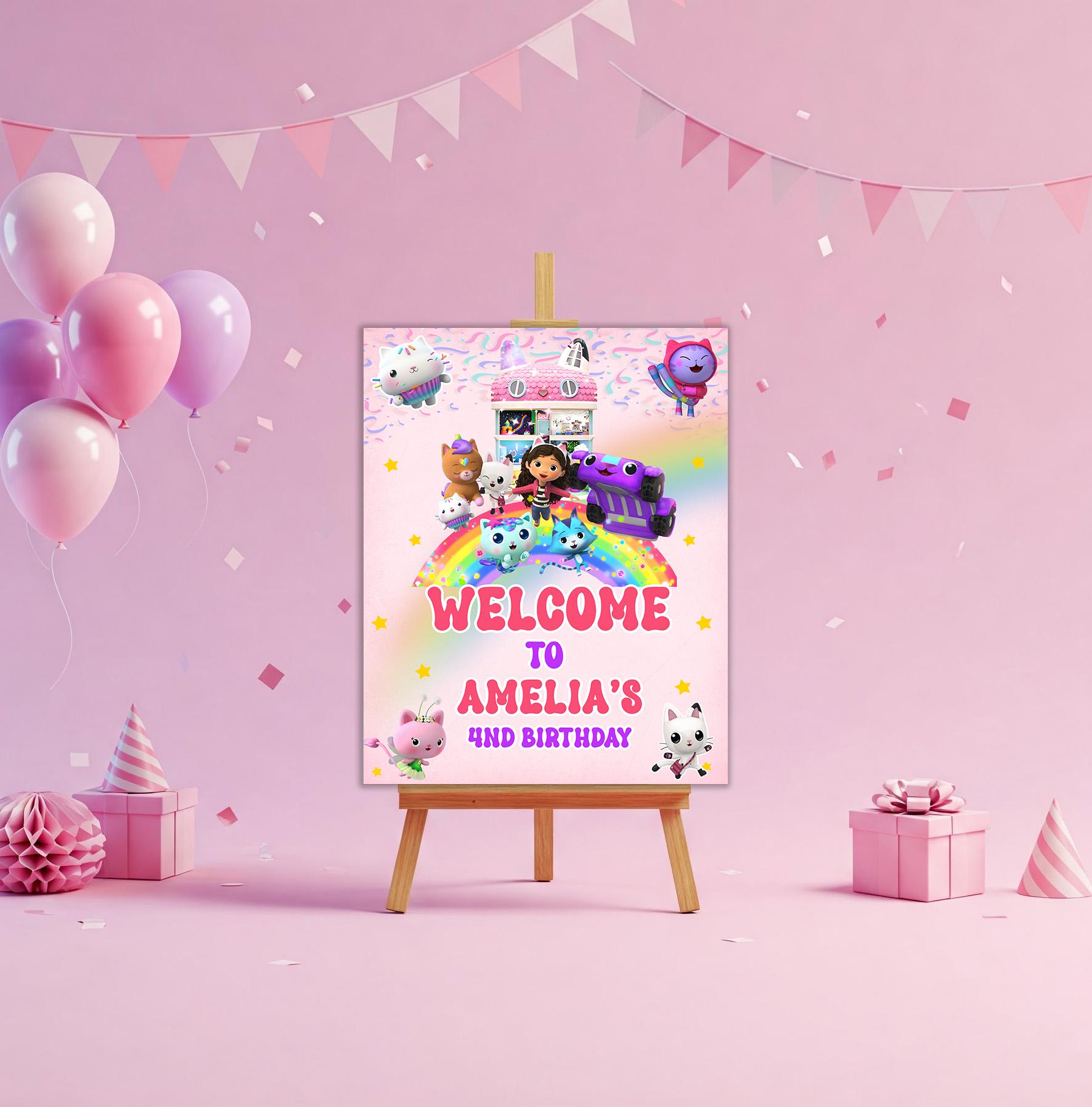 Gabby's Dollhouse Welcome Sign: Birthday Party Banner (canva Template ...