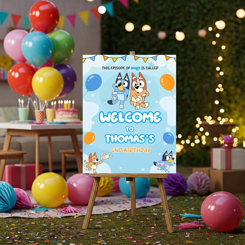 Letrero de bienvenida de cumpleaños de Bluey Póster de fiesta de Bluey ...