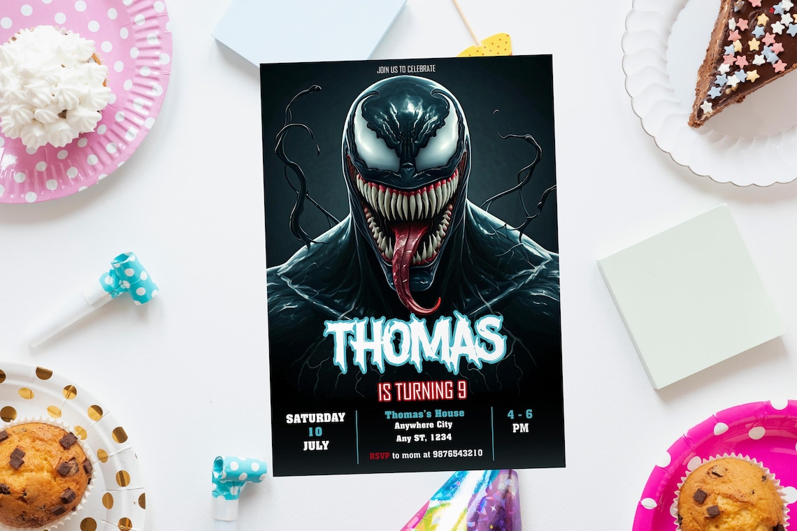 Venom Birthday Invitation Template: Editable Superhero Party Invite ...
