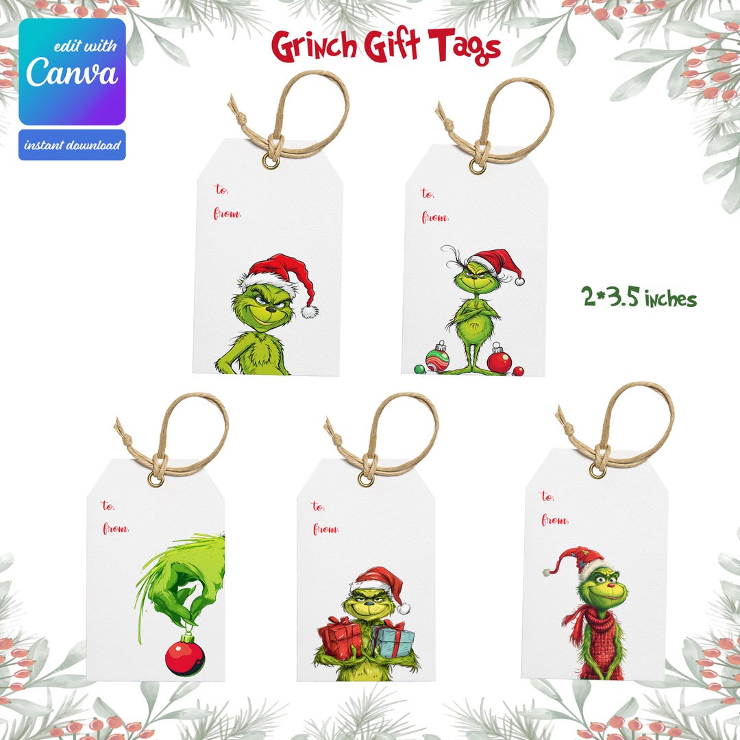 Grinch Gift Tags, Grinch Christmas Gift Tags, Instant Download ...