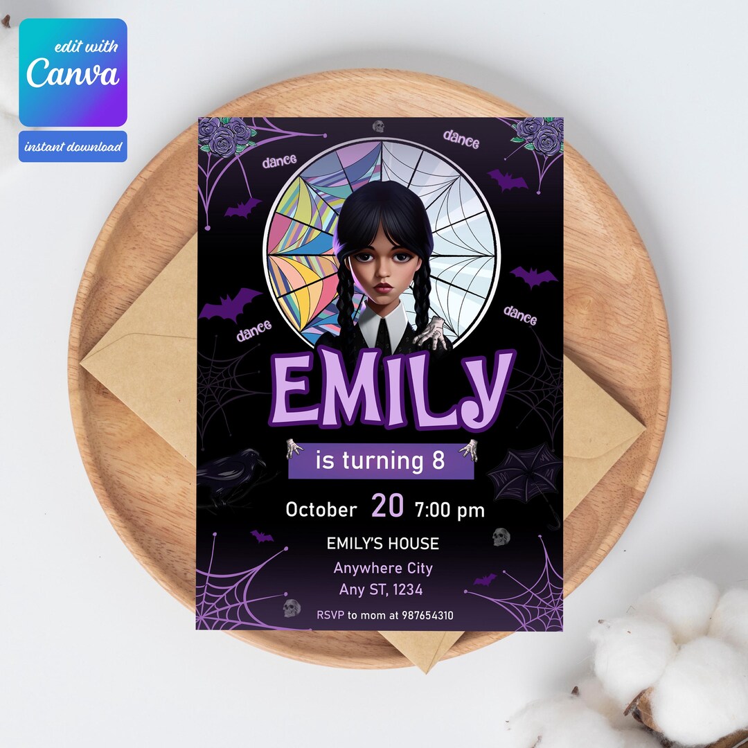 Wednesday Birthday Invitation, Wednesday Addams Editable Birthday ...