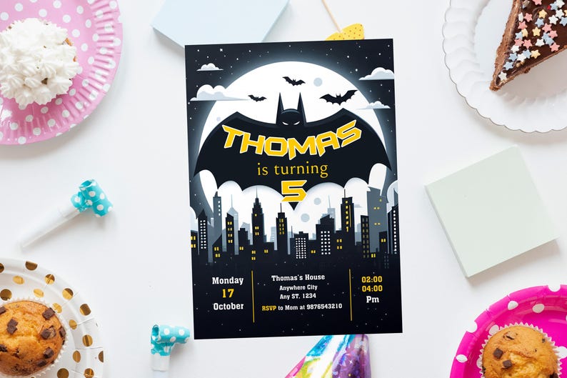 Editable Superhero Invitation Template, Bat Guy Party Invite, Printable ...