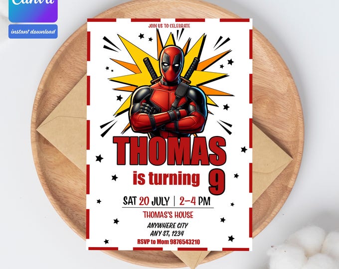 Deadpool Birthday Invitation - Etsy