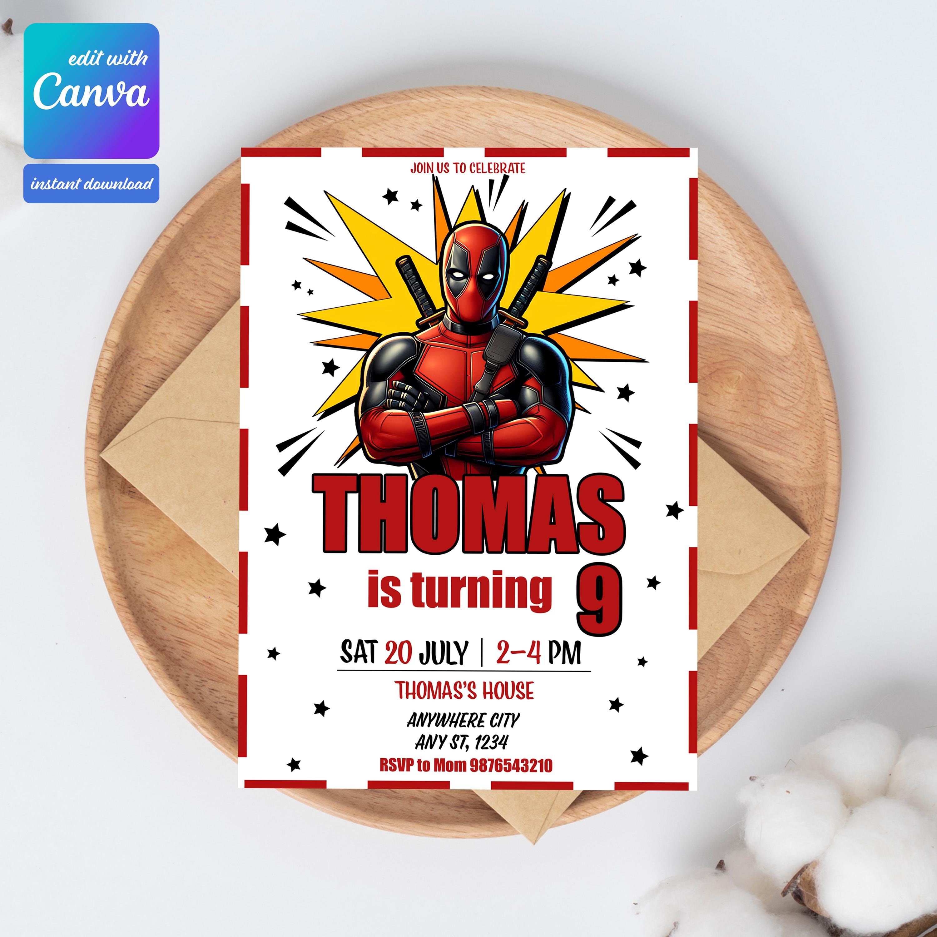 Deadpool Birthday Invitation: Printable Canva Template (instant ...