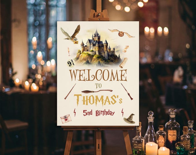 Editable Wizard Birthday Party Welcome Sign, Magical Kid Birthday Party ...