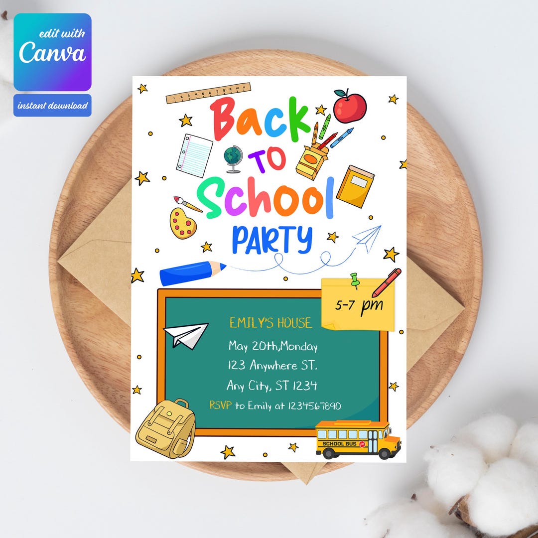 Editable Back to School Party Invitation Template (5x7 In, Digital) - Etsy