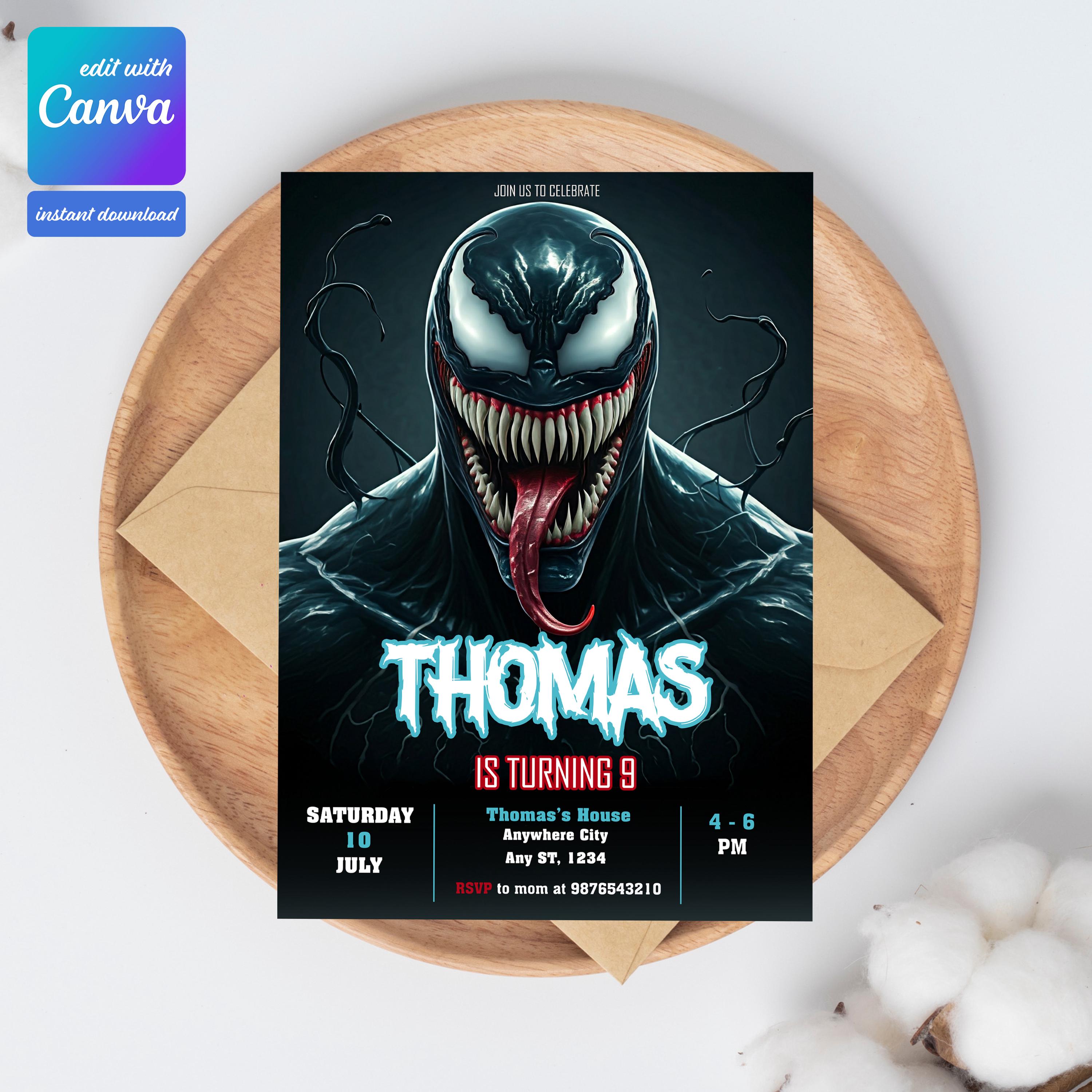 Venom Birthday Invitation Template: Editable Superhero Party Invite ...