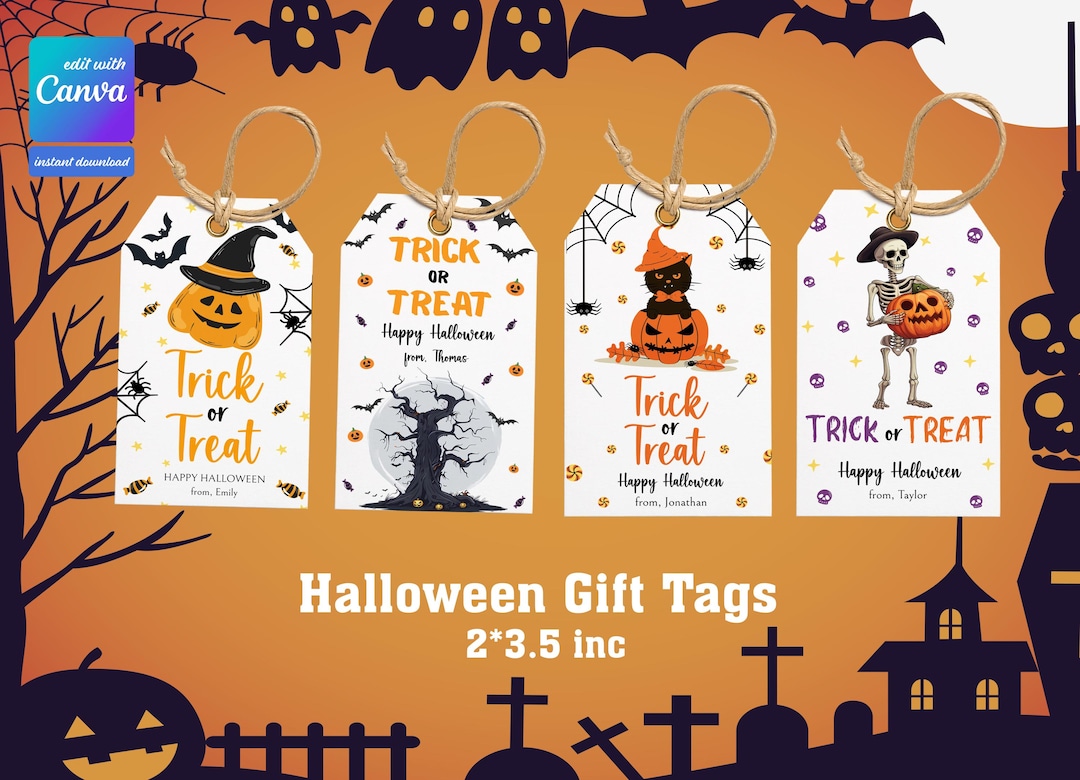 Editable Happy Halloween Gift Tags Trick or Treat Gift Tag Personalized ...