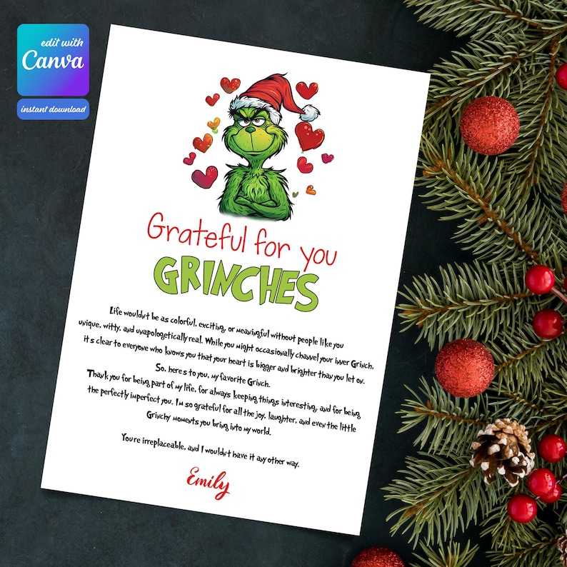 Grateful for You Grinches Christmas Party Welcome Note, Grinch ...