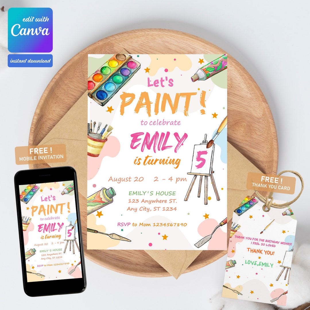 Editable Let’s Paint and Celebrate Invitation. Painting Party Birthday ...
