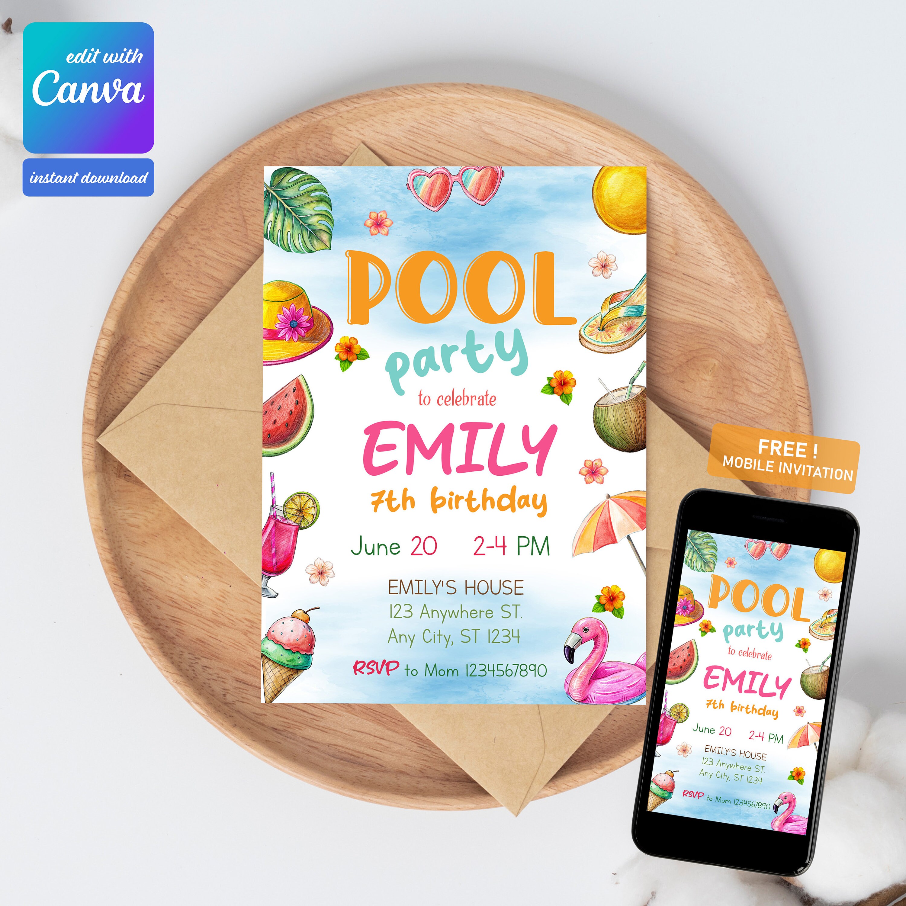Pool Party Invitation,pool Party,swimming Party Invitation, Pool Party ...