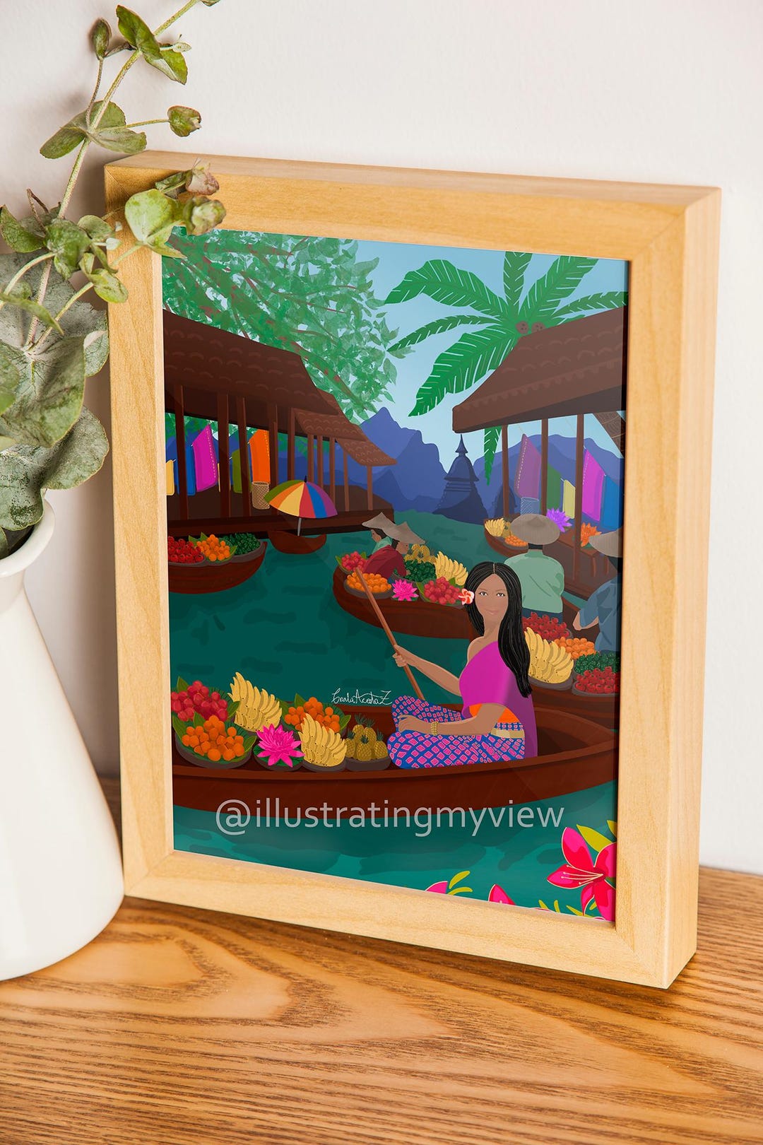 Thailand Floating Market Wall Art Print, Thai Woman Home Decor Painting ...