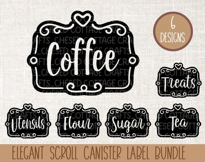Kitchen Label Svg (6 Designs), Kitchen Label Svg, Coffee Sugar Creamer ...