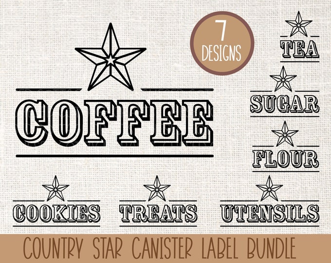 Kitchen Label Svg (6 Designs), Kitchen Label Svg, Coffee Sugar Creamer ...