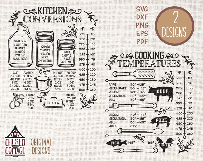 Kitchen Conversion SVG Bundle, Kitchen Conversion Chart SVG, Kitchen ...