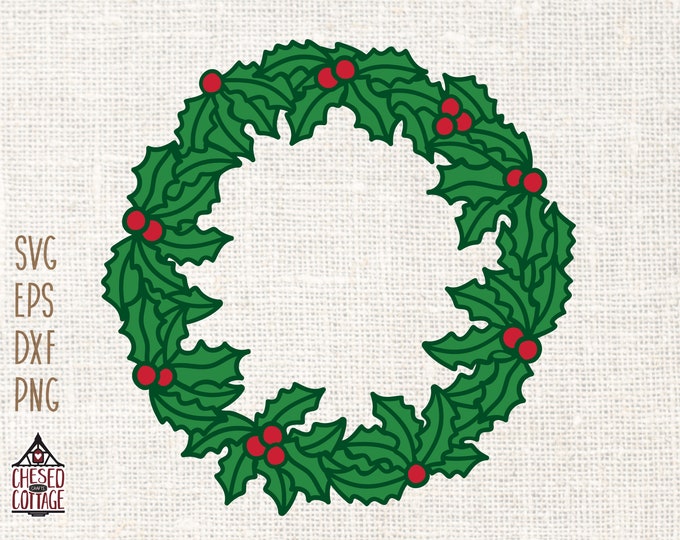 Christmas Holly Wreath SVG Cut File for Cricut & Silhouette - Etsy Canada